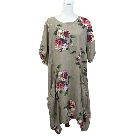 Vasana | Dresses | Vasna Floral Linen Dress Brown Large Rustic ...